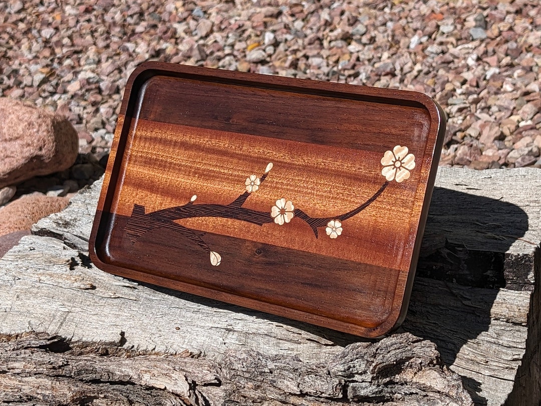 Sakura Blossom Exotic Wood Tray From Peruvian Walnut Sapele Wenge and ...