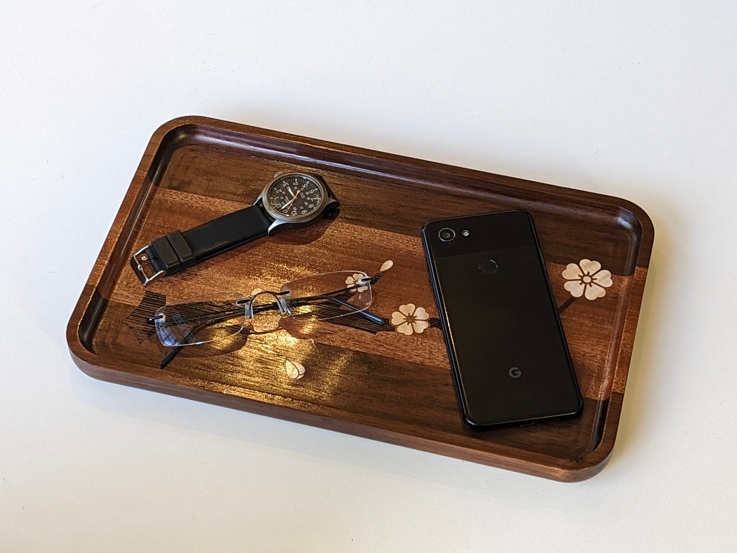 Sakura Blossom Exotic Wood Tray From Peruvian Walnut Sapele Wenge and ...
