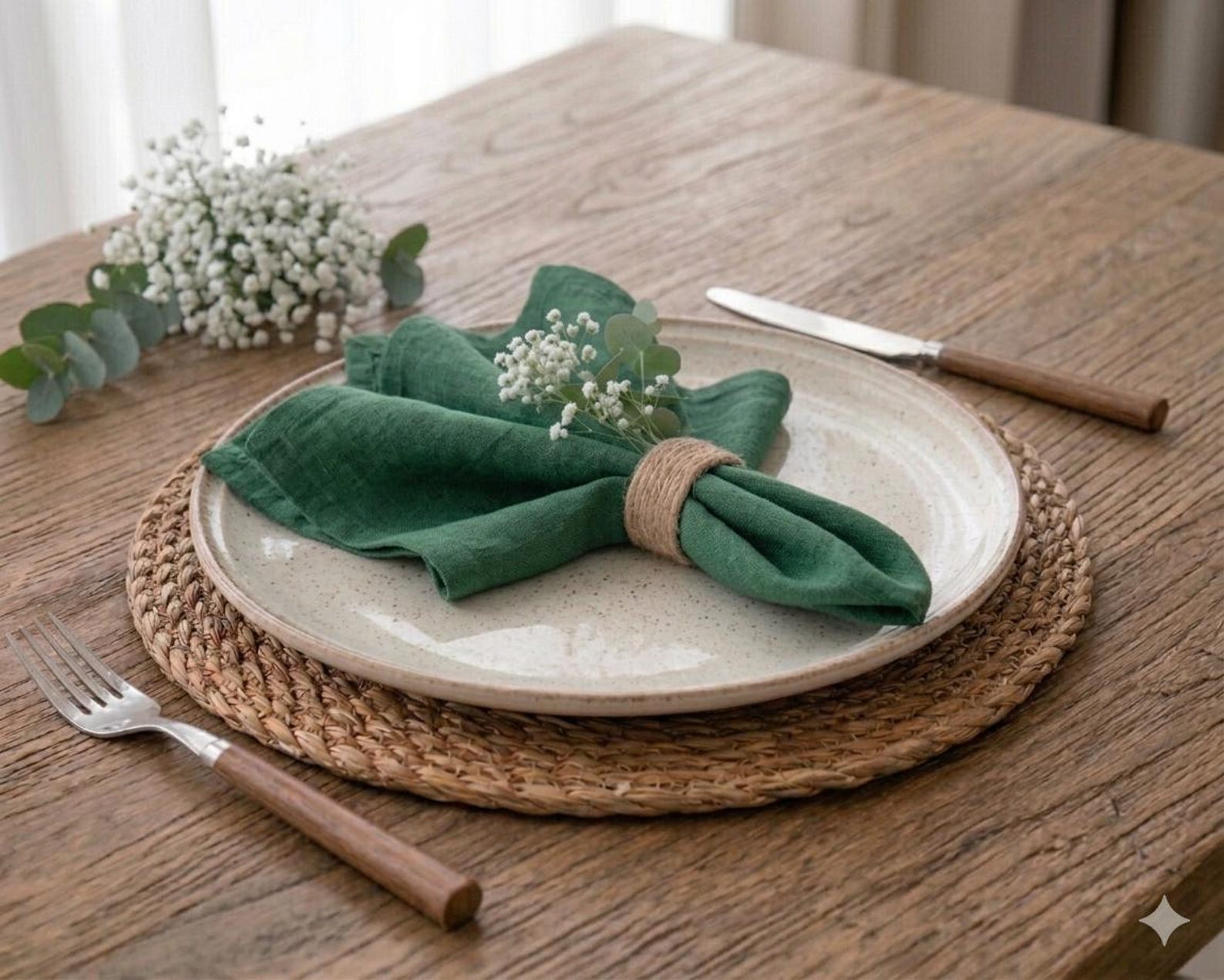 Emerald Green Linen Napkins, Reusable Cloth Dinner Napkins, Rustic ...