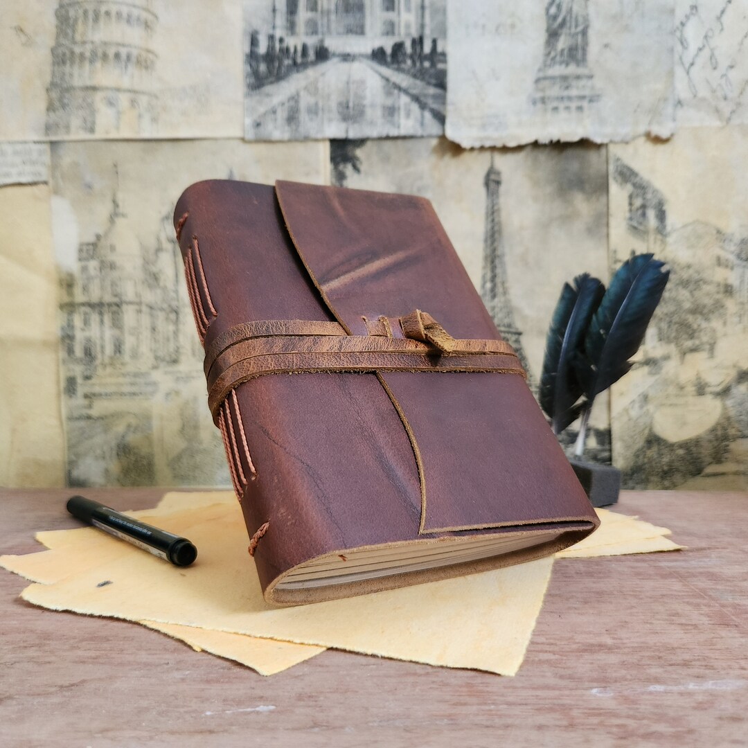 Handmade Vintage Look Brown/blue Unlined Leather Journal With Lace ...