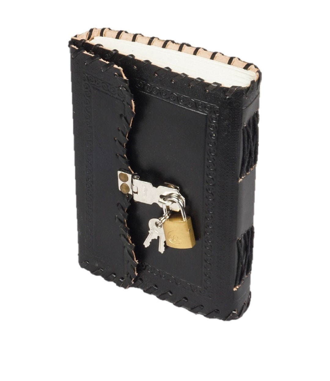 Handmade Leather Journal With Lock & Key: Embossed Travel Sketchbook ...