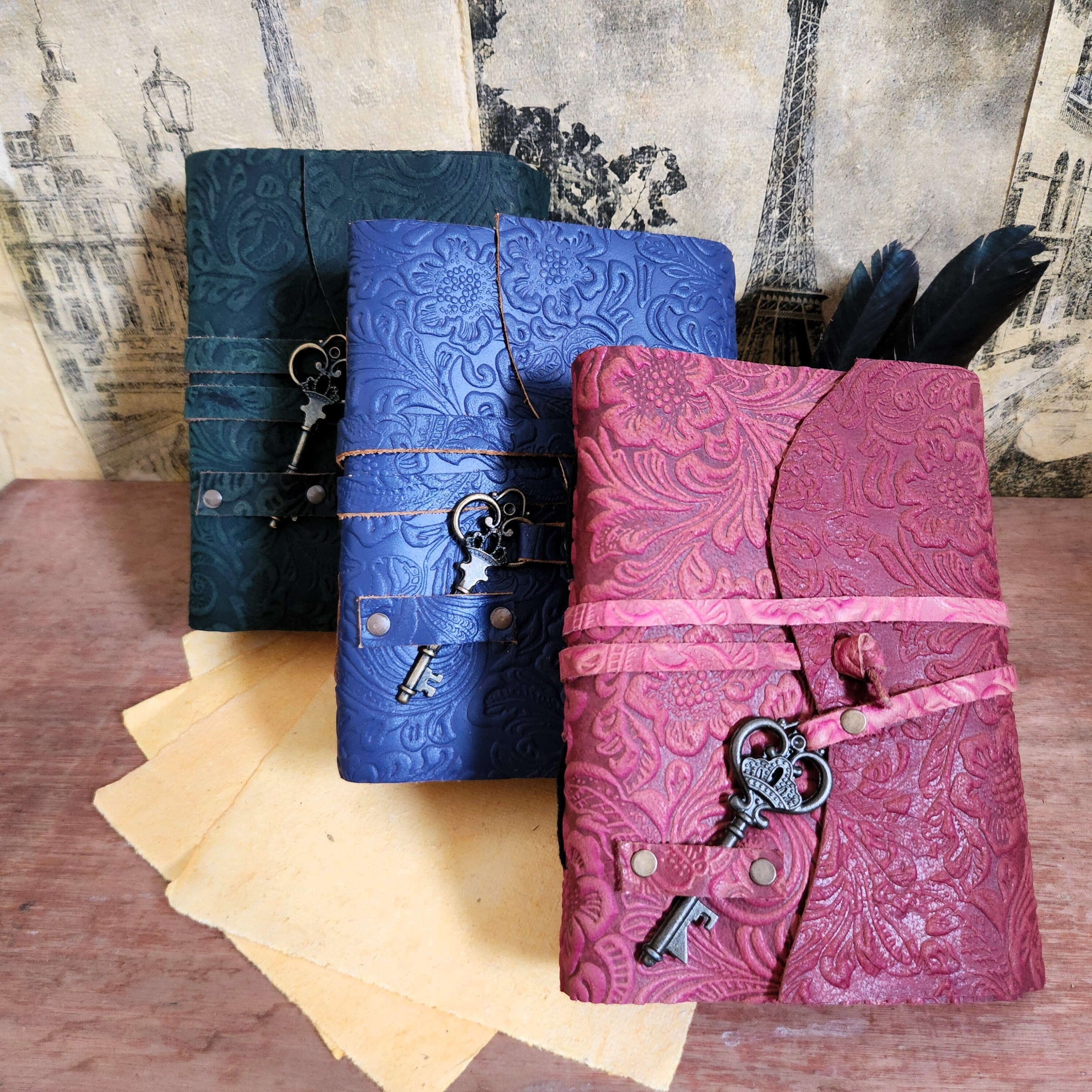 Floral Embossed Leather Journal: Handmade Deckle Edge Key Notebook - Etsy