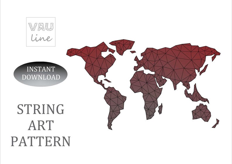 Simple Printable String World Map Template, Instant Download, World ...