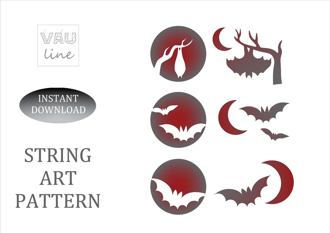 Simple Printable String Art Bats Template, Instant Download, Bat Layout ...