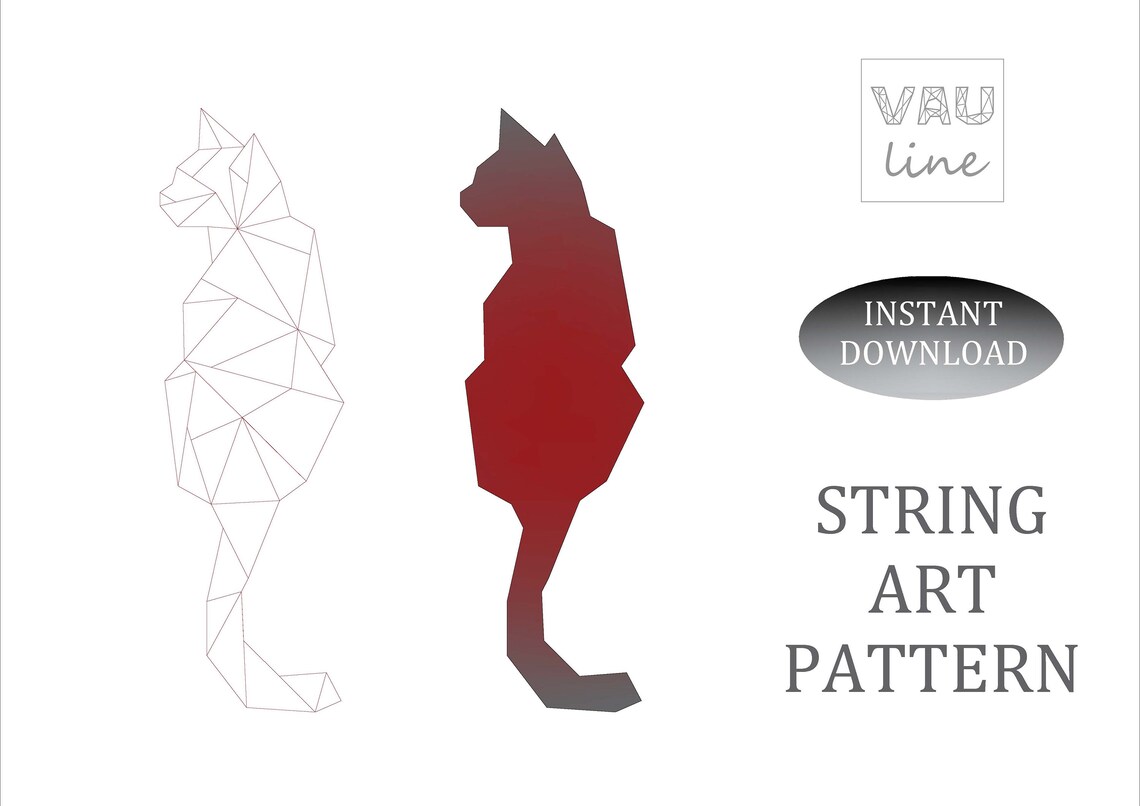 Simple Printable String Art Cat Template, Instant Download, Cat Layout ...