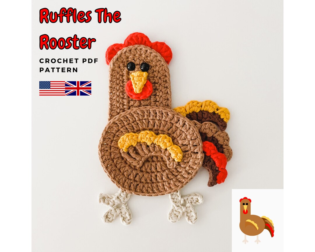 Crochet Rooster Applique Pattern, Crochet Rooster Pattern, Crochet ...