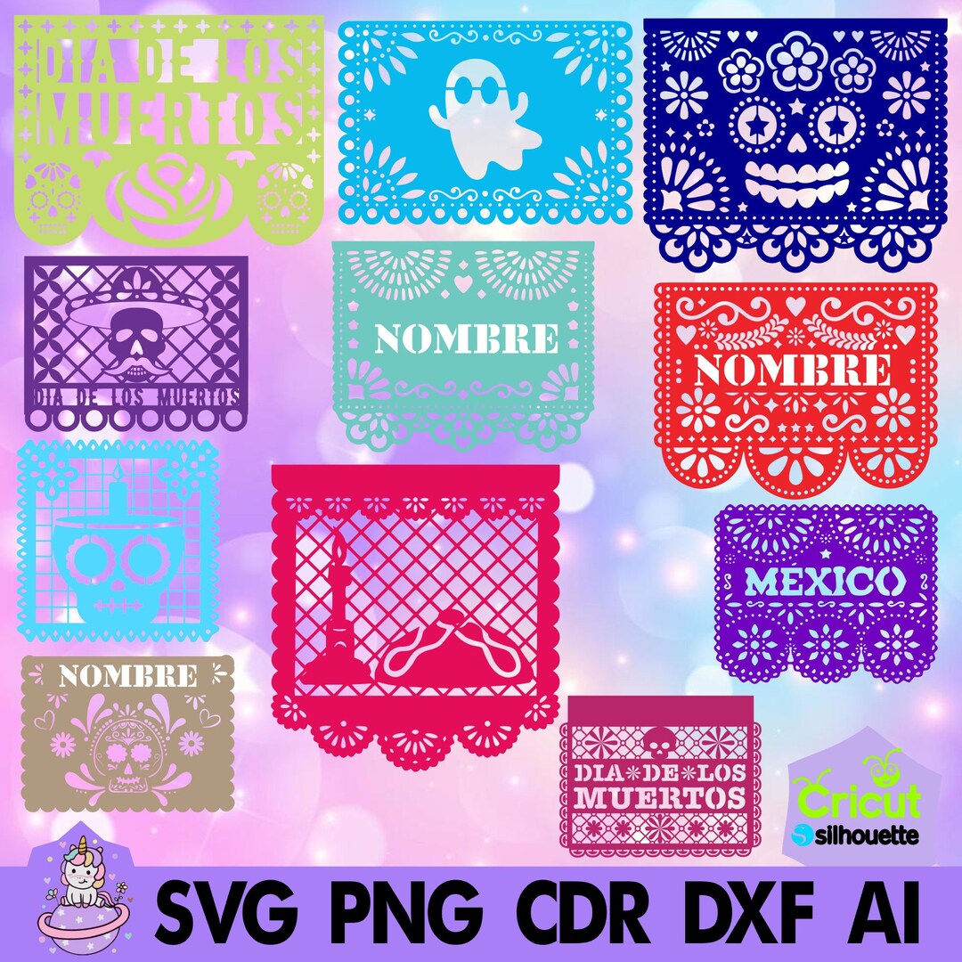Papel Picado MOD 2, Day of the Dead, Halloween in Svg, Png, Studio, Dxf ...