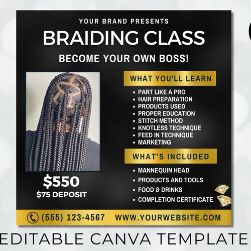 DIY Hair Braid Class Flyer Braiding Training Flyer Knotless - Etsy