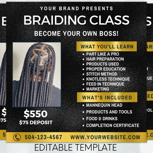 DIY Hair Braid Class Flyer Braiding Training Flyer Knotless - Etsy