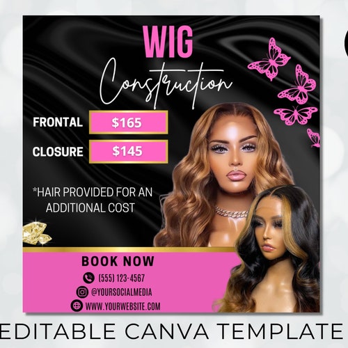 Editable Wig Construction Social Media Flyer Canva Template - Etsy