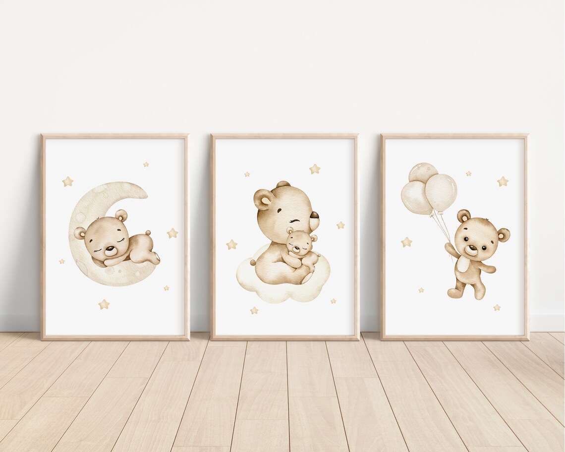 Teddy Bear Prints, Cute Bear Poster, Neutral Nursery Decor, Printable ...