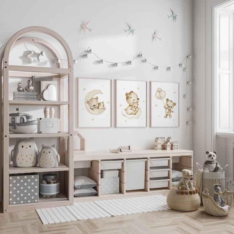 Teddy Bear Prints, Cute Bear Poster, Neutral Nursery Decor, Printable ...