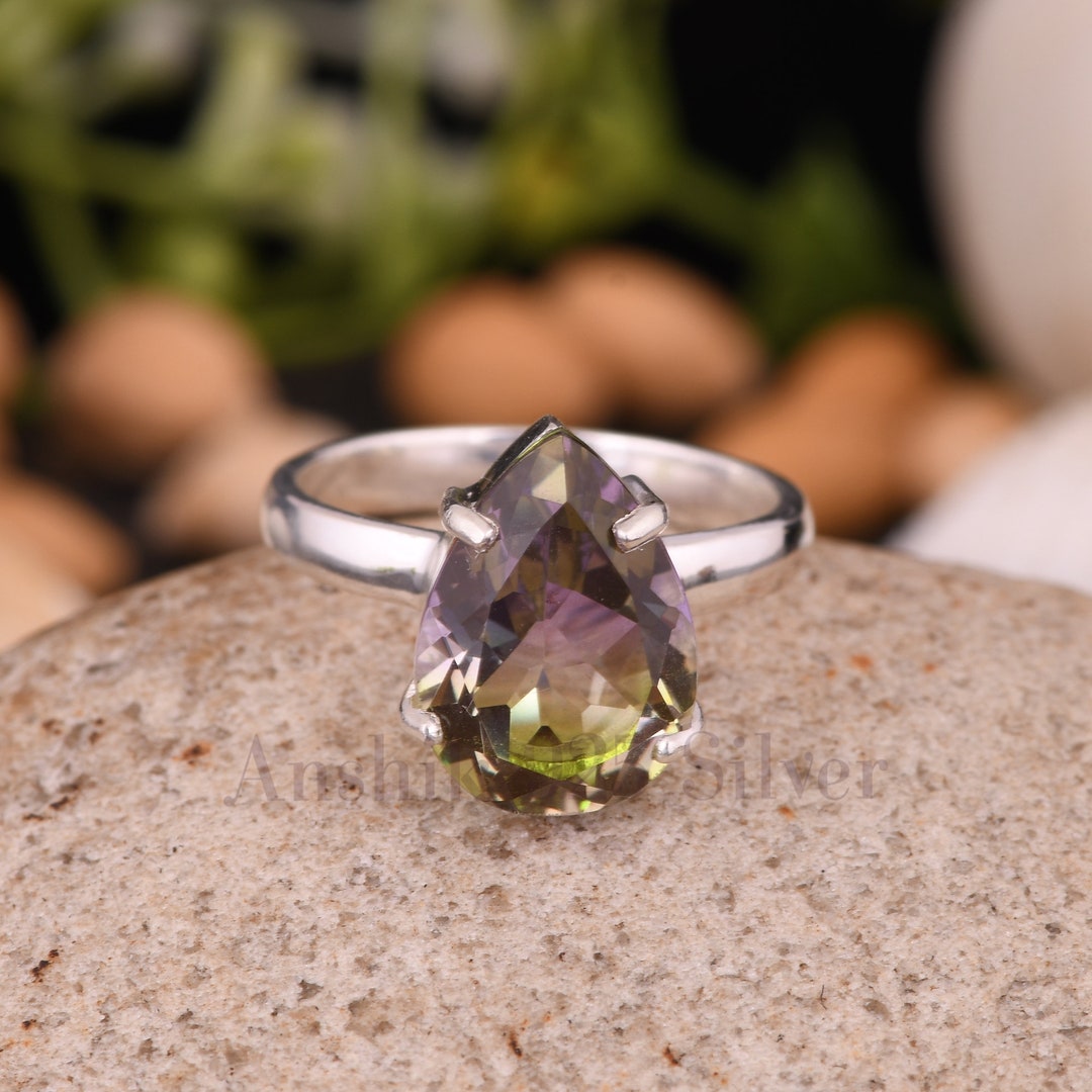 Bio Peacock Quartz Ring, Pear Cut Peacock Quartz Ring, 925 Sterling ...