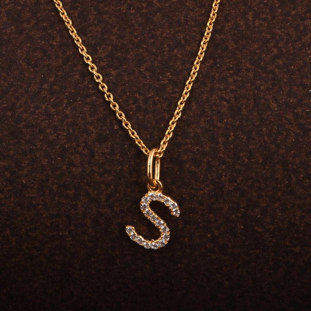 Diamond S Letter Necklace - 14k Solid Yellow Gold Jewelry - Minimalist ...