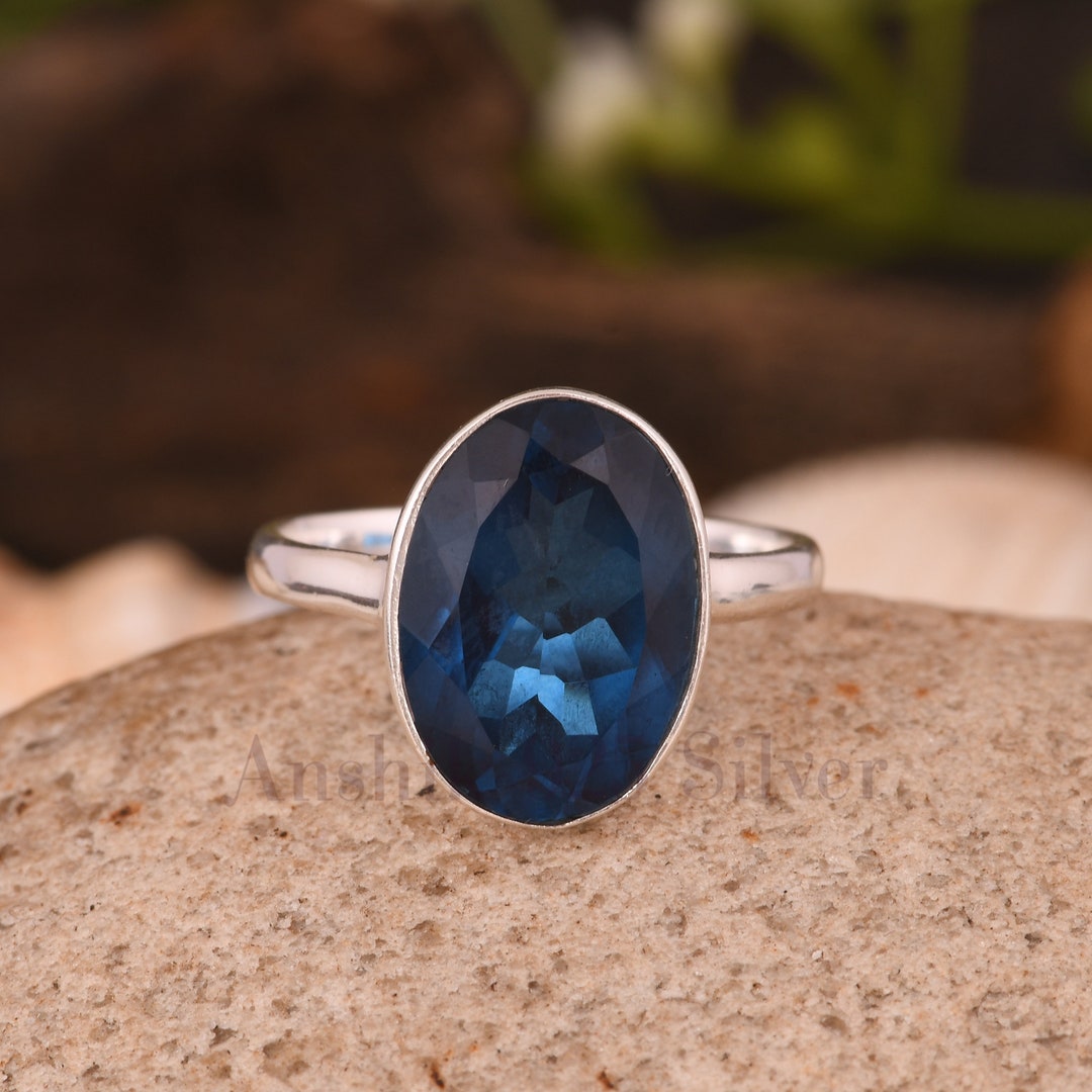 London Blue Topaz Ring, 925 Sterling Silver Ring, Solitaire Ring ...