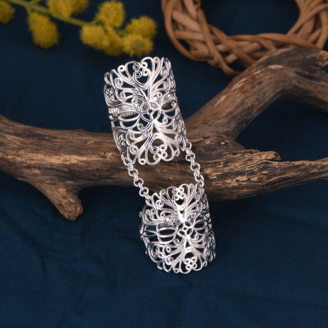 Simple Designer Ring, Full Finger Ring, 925 Silver Handmade Long Midi ...