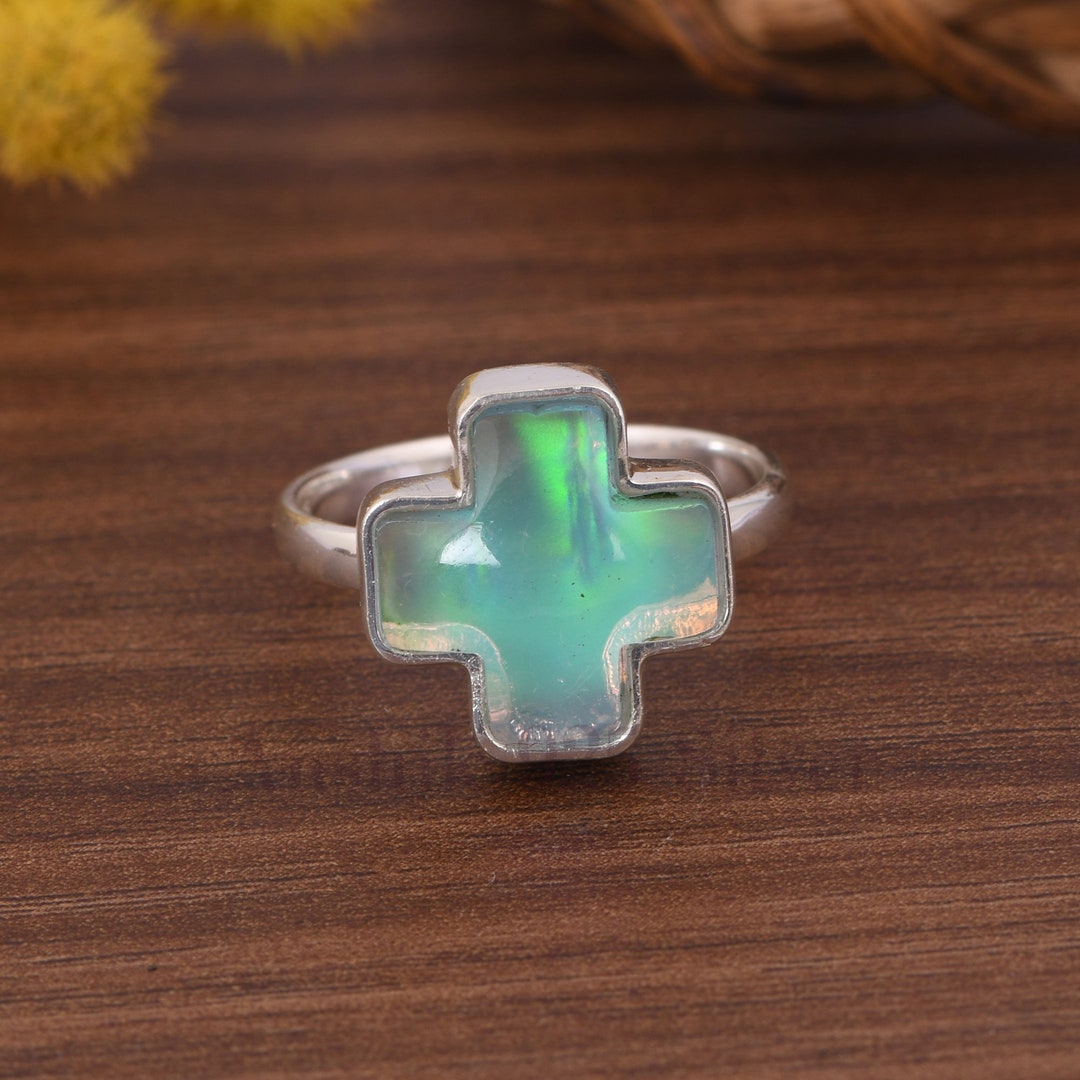 Precious Aurora Opal Ring 925 Sterling Silver Statement Ring Women ...