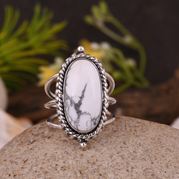Large White Howlite Ring Natural Stone Howlite Bohemian - Etsy