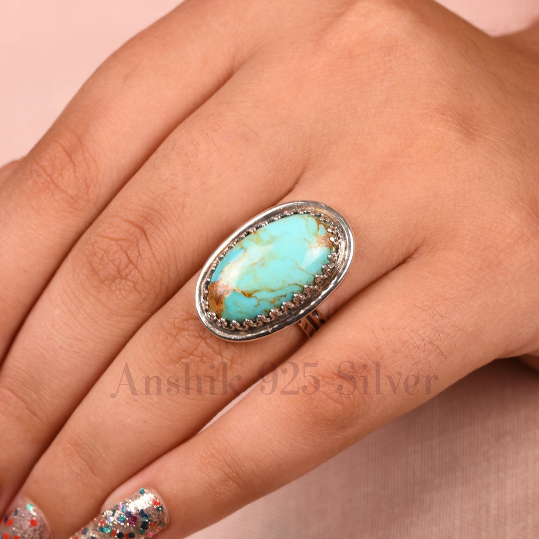 Handcrafted Natural Kingman Turquoise Ring, Gemstone Ring, Blue ...