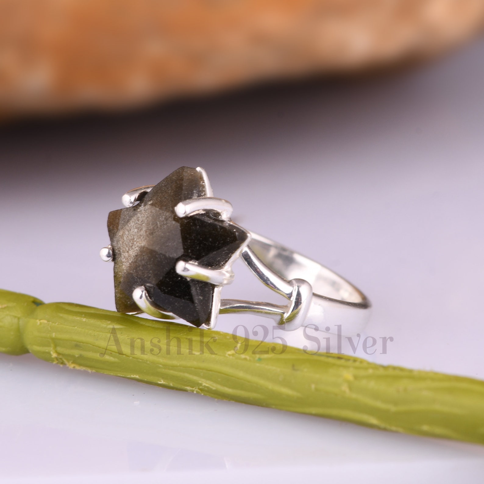 Gold Sheen Obsidian Ring 925 Sterling Silver Gemstone Ring - Etsy