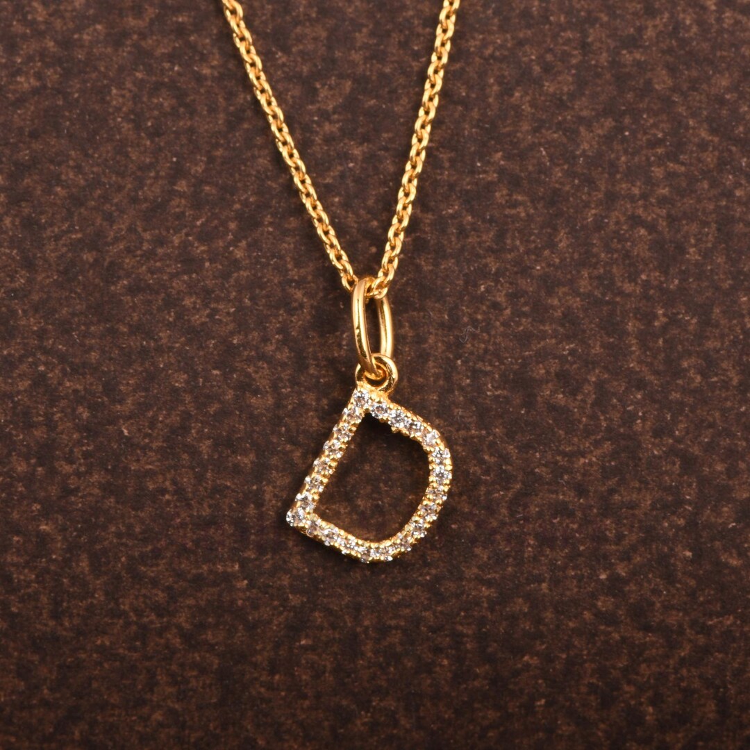 14K Solid Gold Pendant / Initial D Letter Charm Necklace / Personalized ...