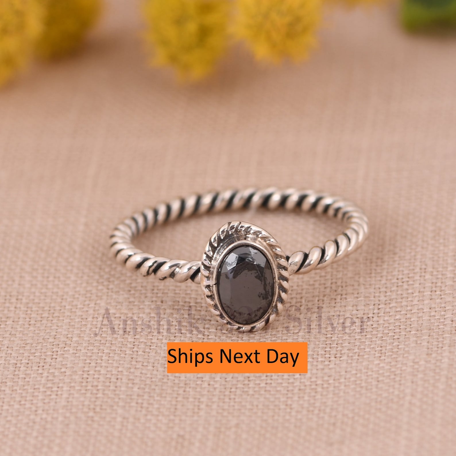 100% Genuine Hematite Ring, Oxidized Plated Gemstone Ring, Black Band ...