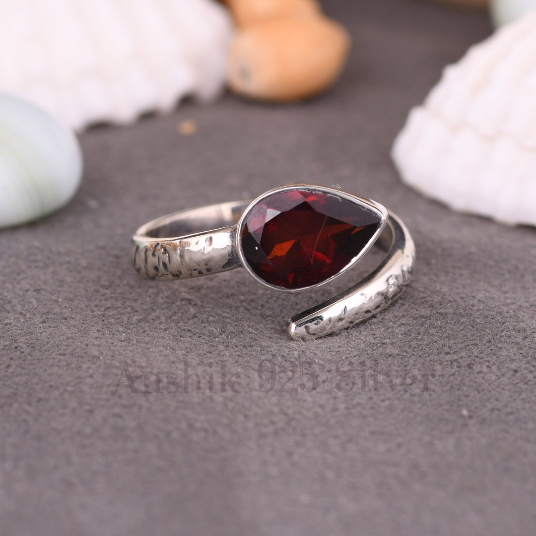 Valuable Garnet Ring, Gemstone Ring, Red Stackable Adjustable Ring, 925 ...