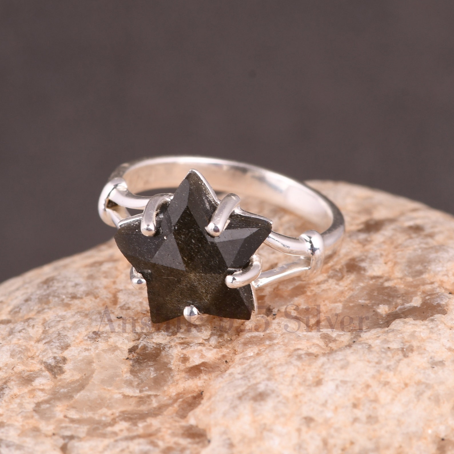 Gold Sheen Obsidian Ring 925 Sterling Silver Gemstone Ring - Etsy