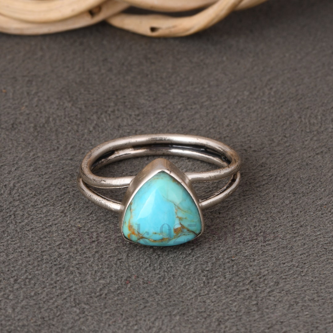 Natural Kingman Turquoise Ring / Simple Ring / Double Band Ring ...