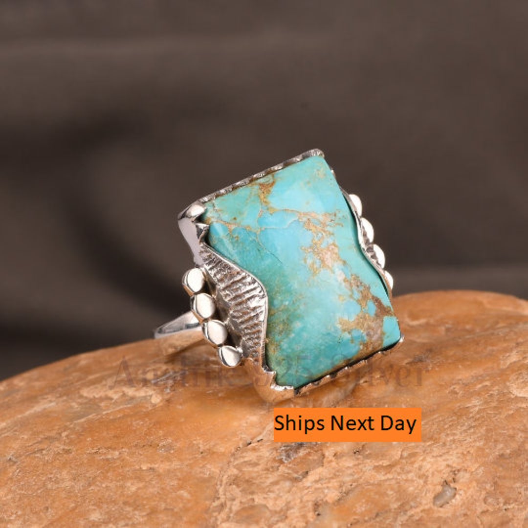 100% Genuine Kingman Turquoise Ring Gemstone Ring Blue - Etsy