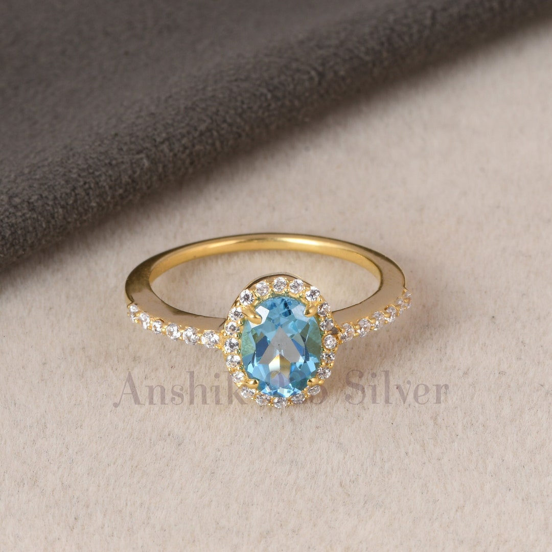 Elegant Blue Topaz Ring, Gemstone Ring, Blue Statement Ring, 14k Yellow ...