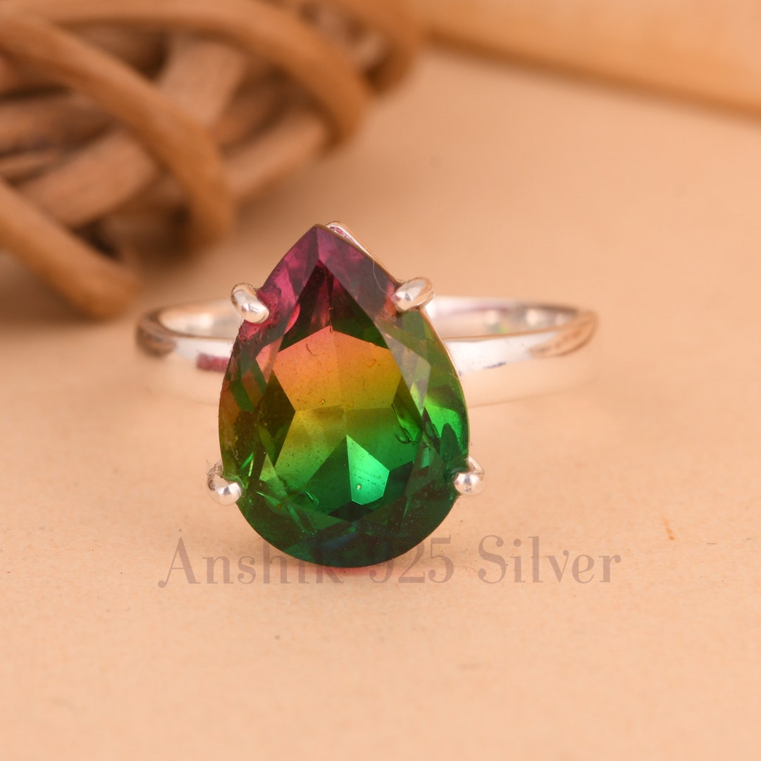 Bio Mystic Engagement Ring, Bio Color Gemstone Ring, Women Mystic Topaz ...