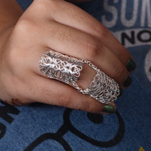 Simple Designer Ring, Full Finger Ring, 925 Silver Handmade Long Midi ...