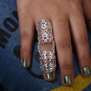 Simple Designer Ring, Full Finger Ring, 925 Silver Handmade Long Midi ...