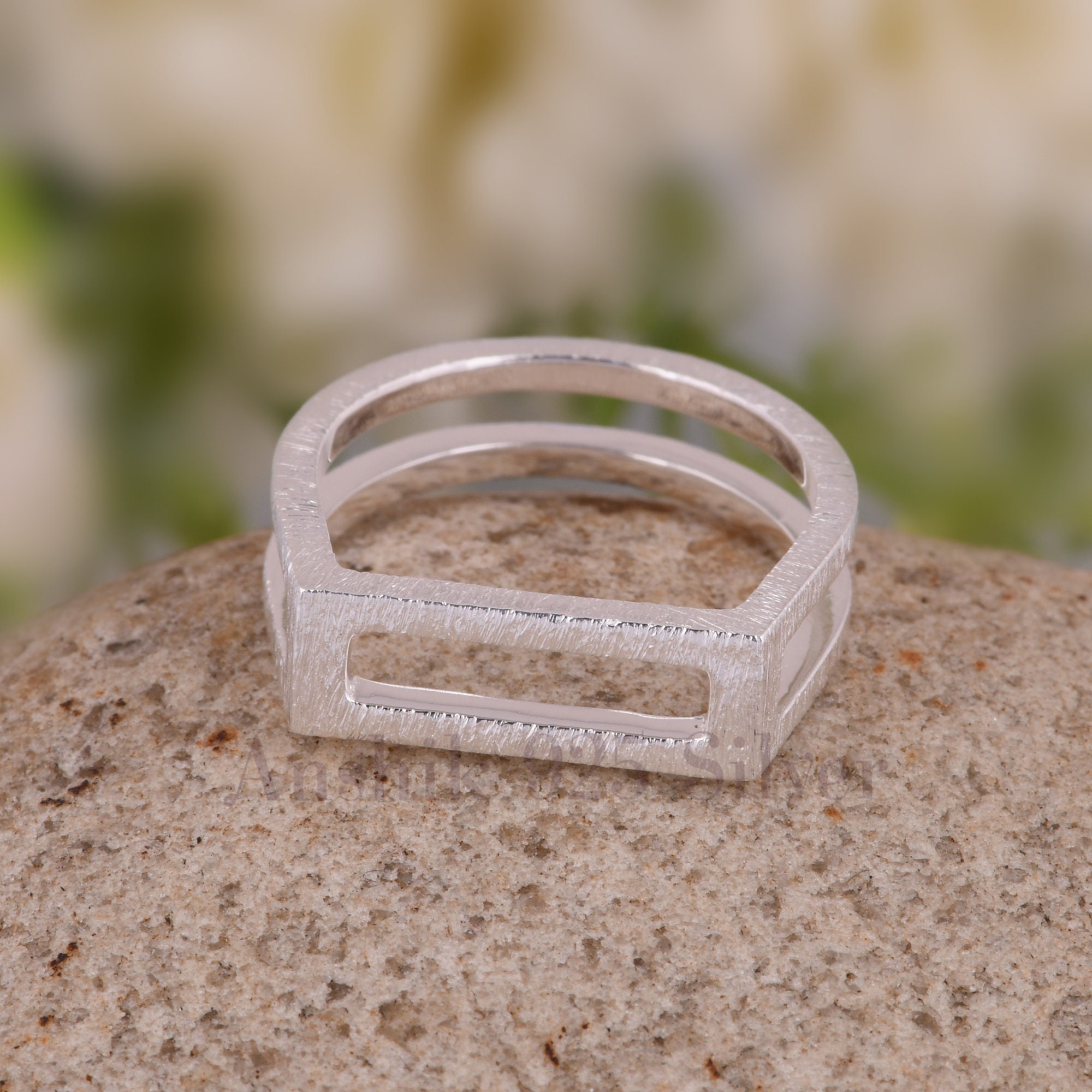 Double Bar Ring Silver Thick Two Line Ring Flat Bar Ring - Etsy