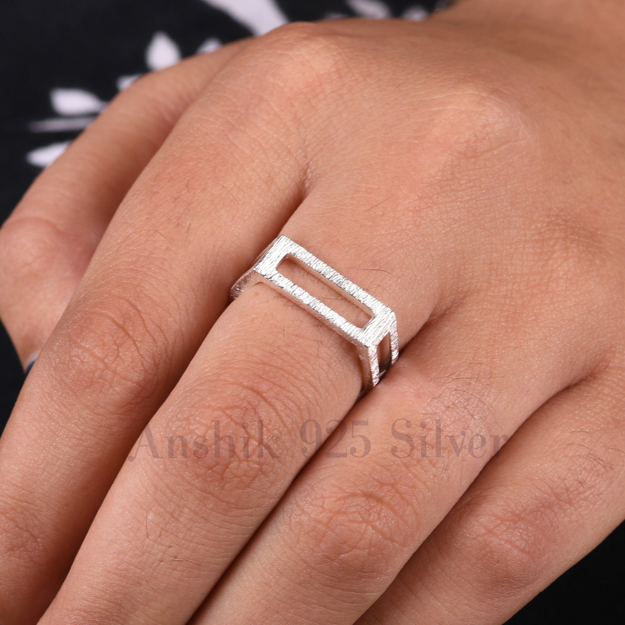 Double Bar Ring Silver Thick Two Line Ring Flat Bar Ring - Etsy