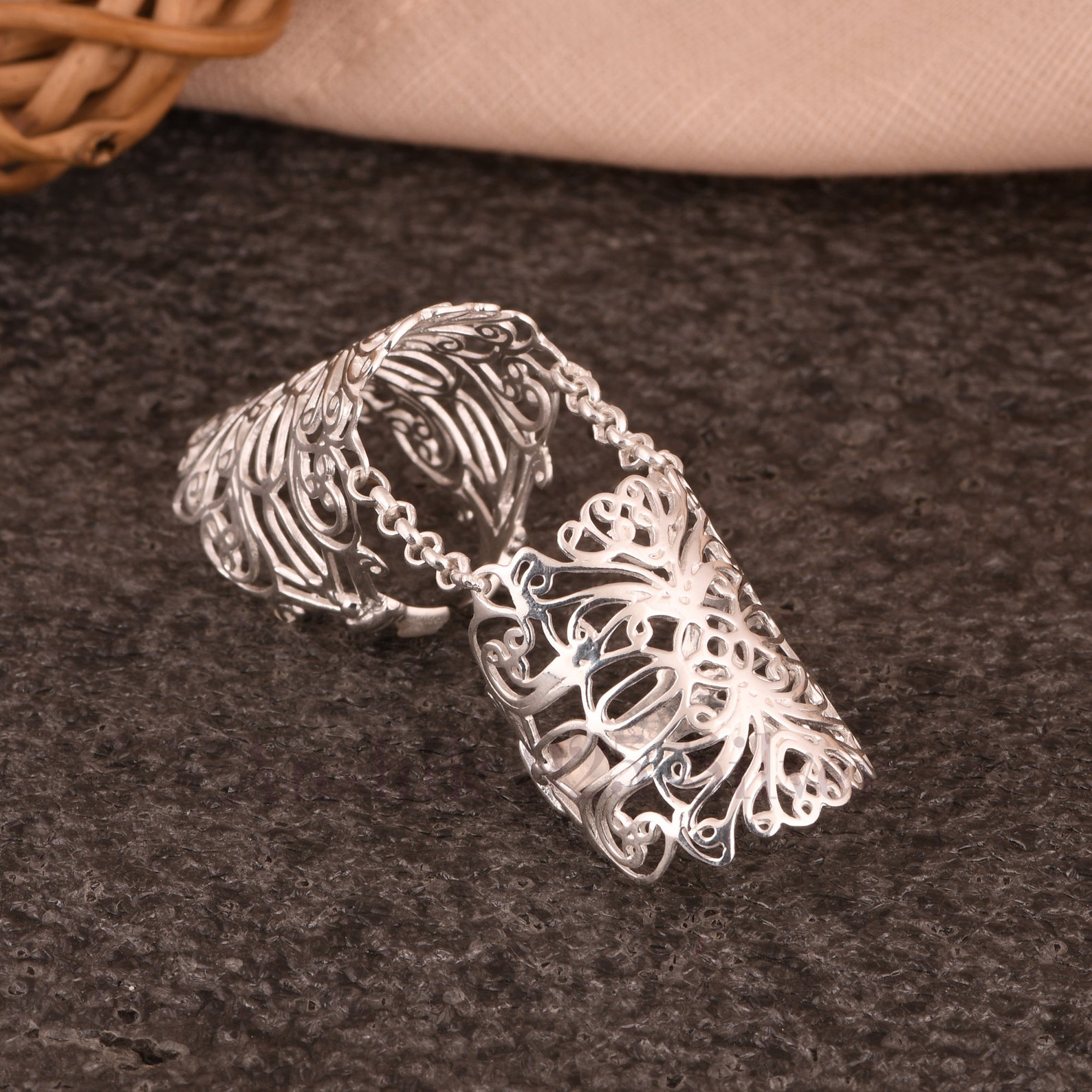 Simple Arthritis Ring, Full Finger Ring, 925 Silver Handmade Long Midi ...