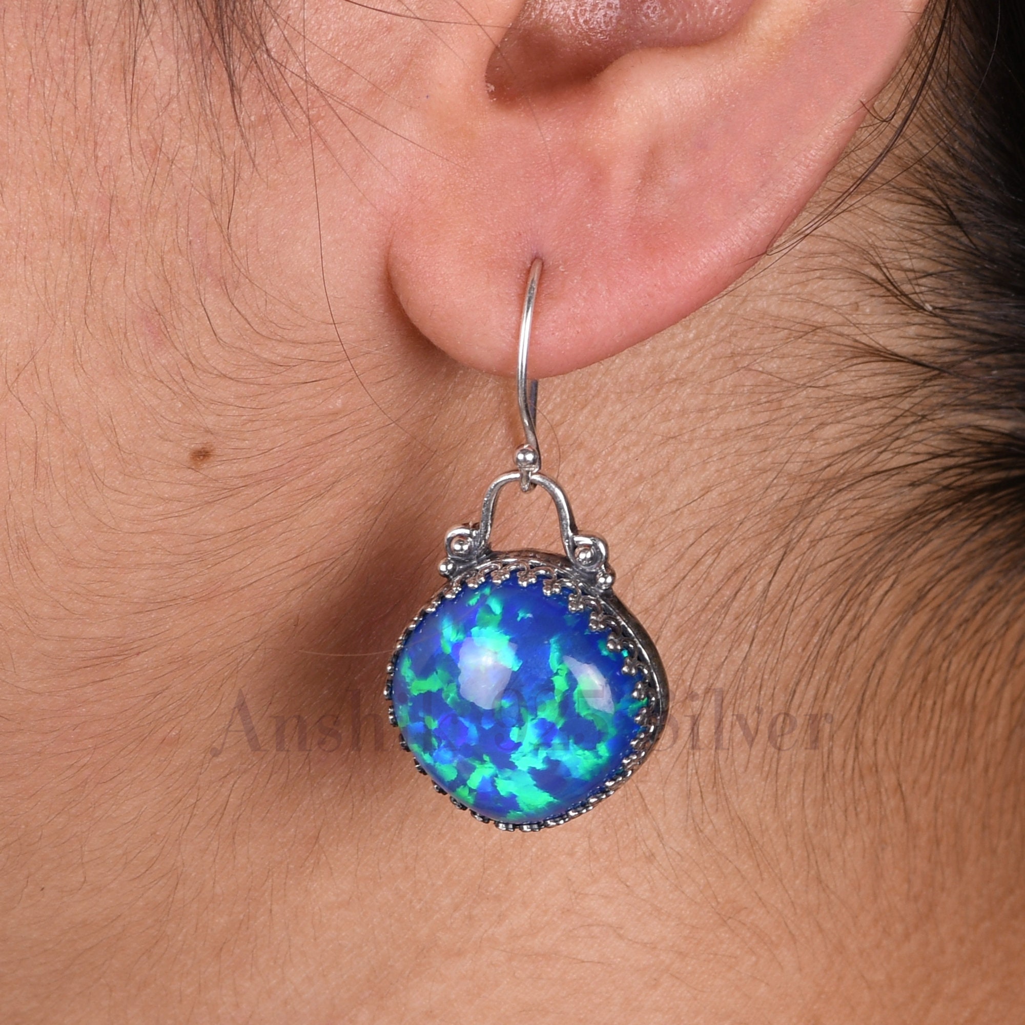 Blue Fire Opal Earrings