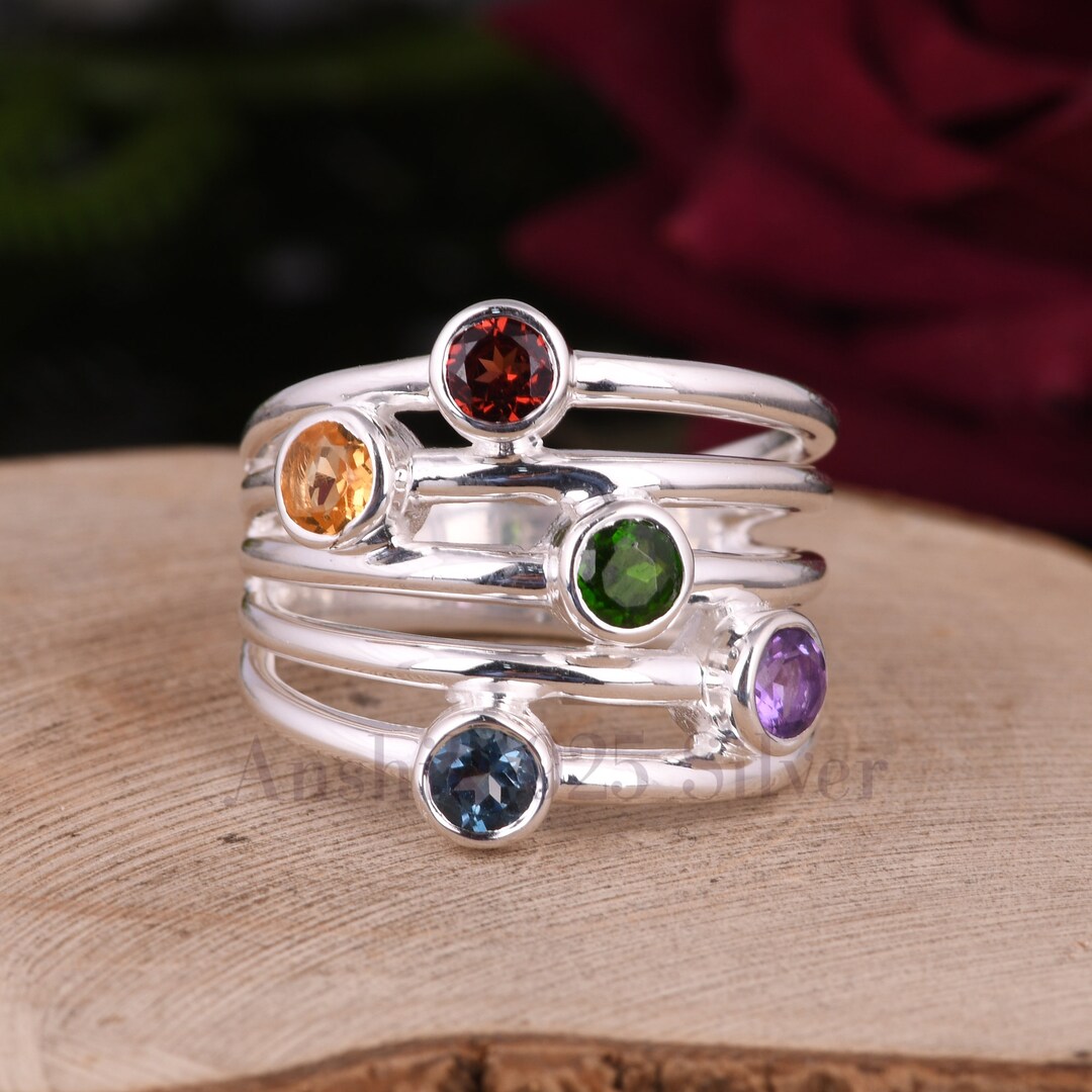 Multi Gemstone Ring -dainty Birthstone Ring - Mothers Ring - Family ...