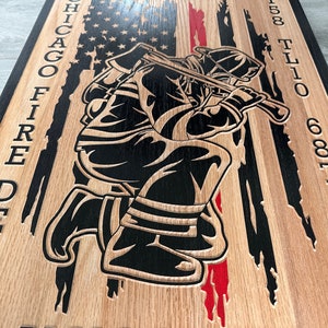 Carved Wood Firefighter Sign, American Flag Thin Red Line, Personalized ...