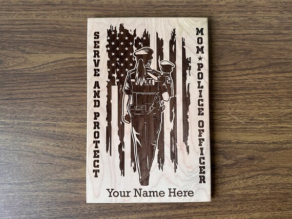Wood Police Officer Laser Engraved Sign Mom American Flag - Etsy