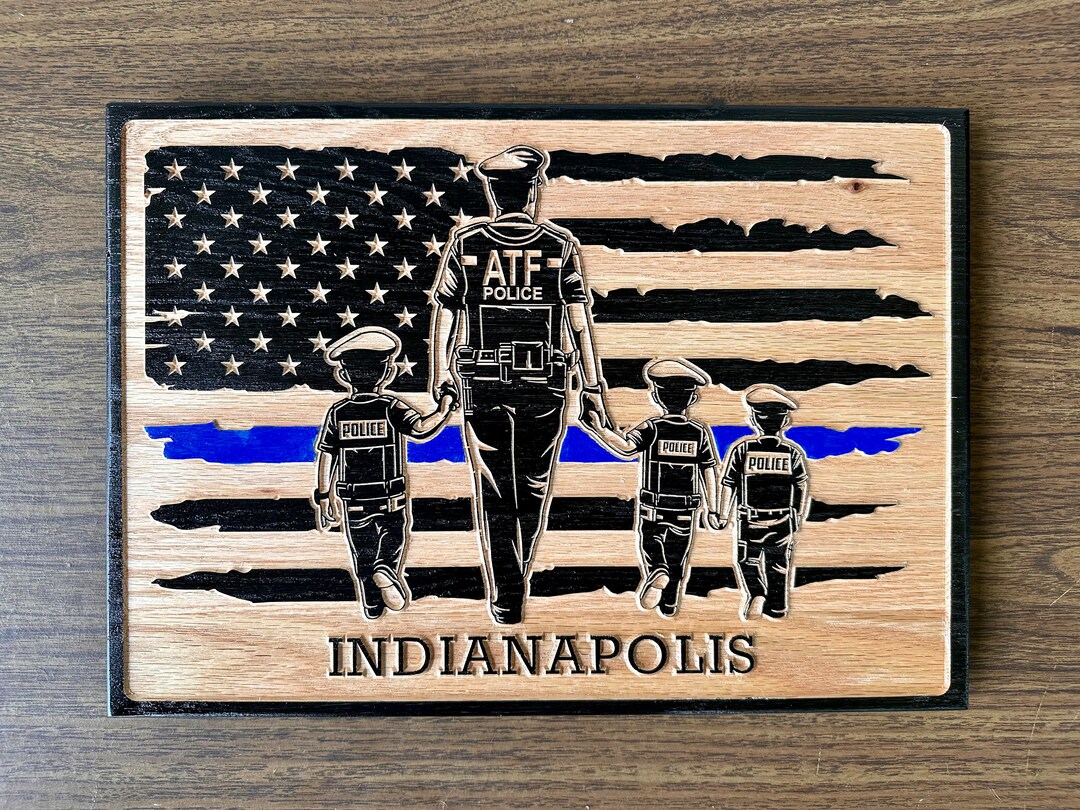 Carved Wood ATF Police Officer Sign, Dad American Flag Thin Blue Line ...