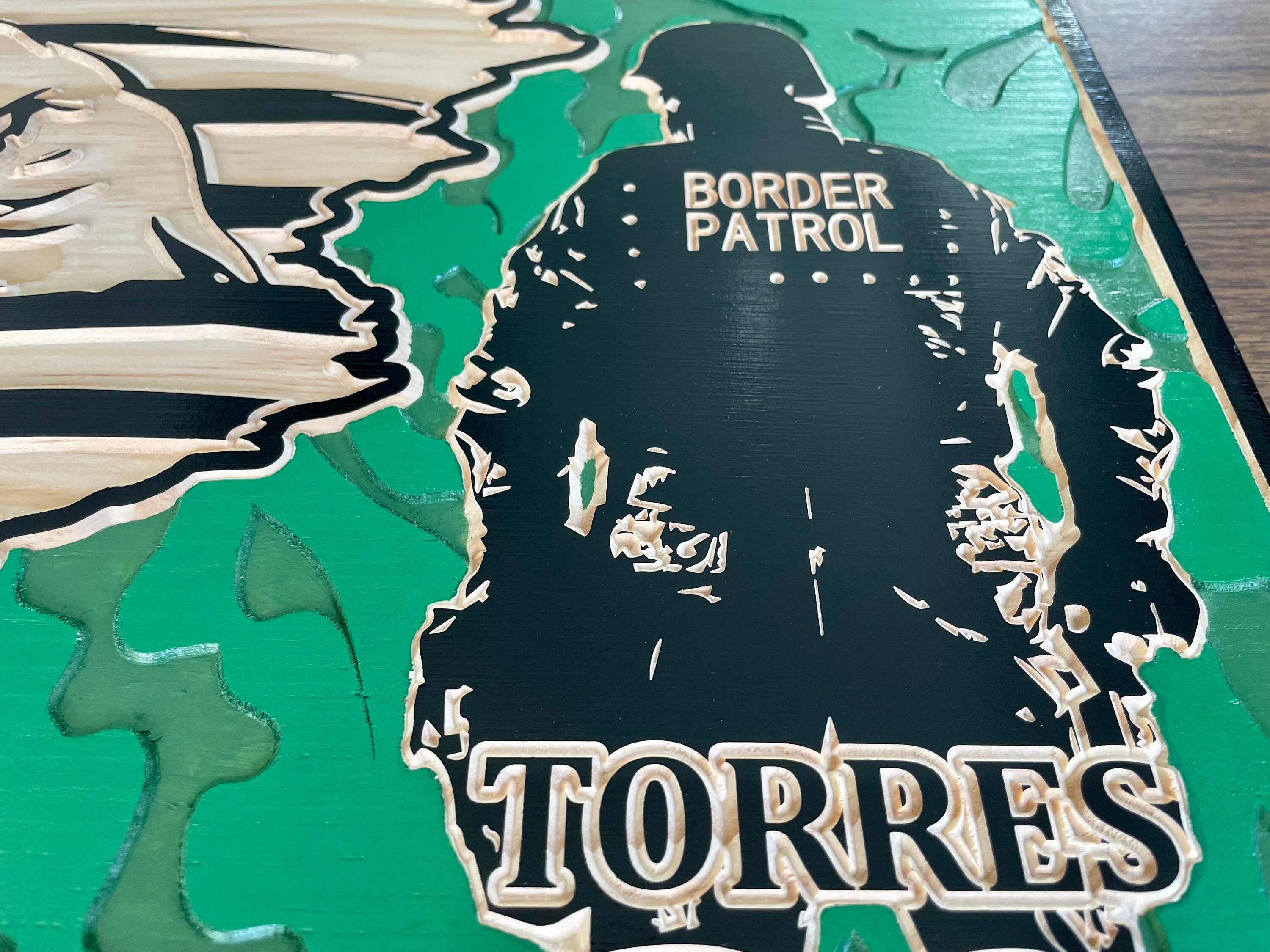 Carved Wood Border Patrol Agent Sign, US Eagle Flag Camo Design ...