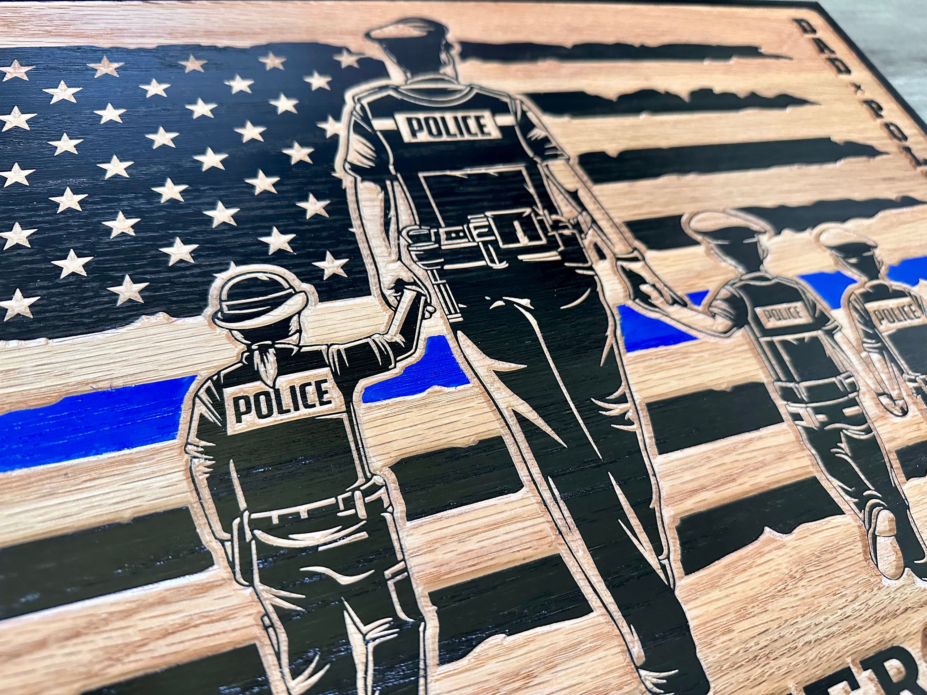Carved Wood Police Officer Sign Dad American Flag Thin Blue - Etsy