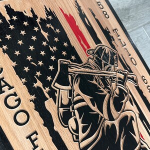 Carved Wood Firefighter Sign, American Flag Thin Red Line, Personalized ...