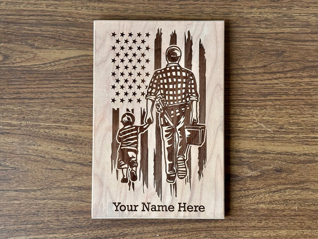 Wood Plumber Dad Laser Engraved Sign, Handy Man Worker American Flag ...