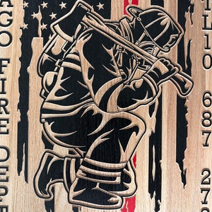 Carved Wood Firefighter Sign, American Flag Thin Red Line, Personalized ...