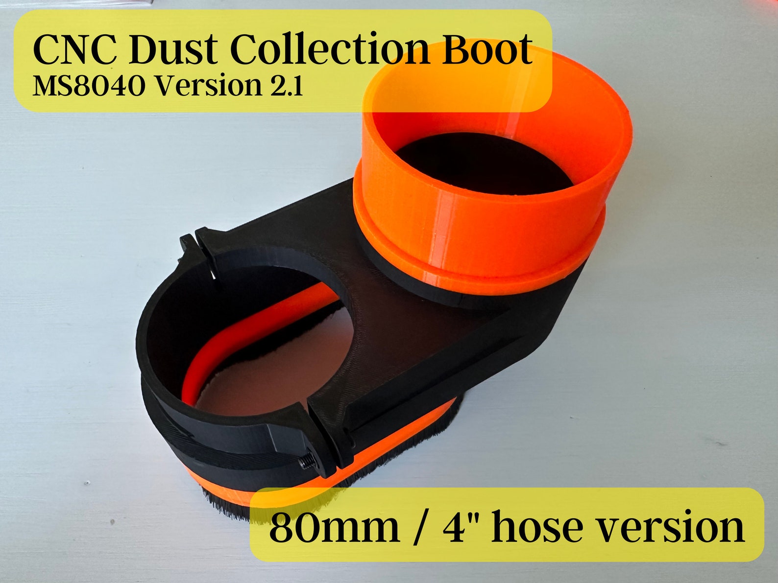 CNC Dust Boot MS8040, 80mm Body 4in Hose, 3D Printed CNC Dust Shoe for ...
