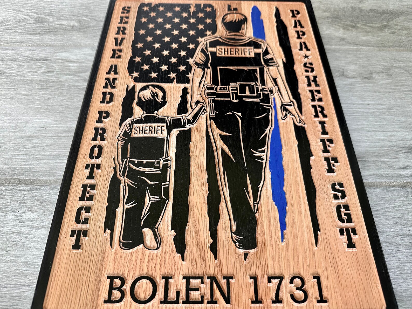 Carved Wood Deputy Sheriff Sign, Dad American Flag Thin Blue Line ...