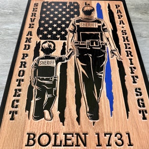 Carved Wood Deputy Sheriff Sign, Dad American Flag Thin Blue Line ...